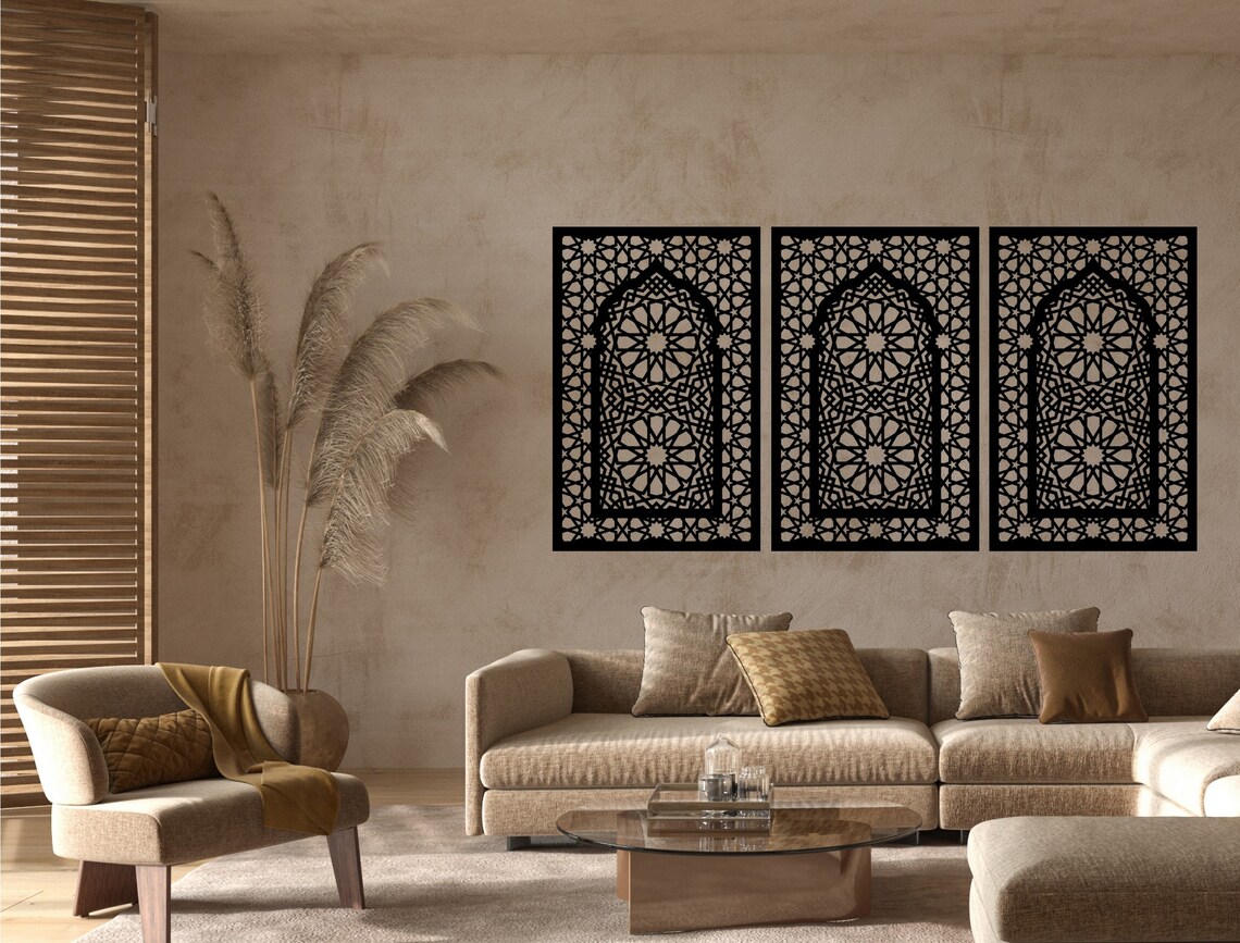 Arabic Window Moroccan Panel Wooden Wall Art Set of 3 Boho - Etsy
