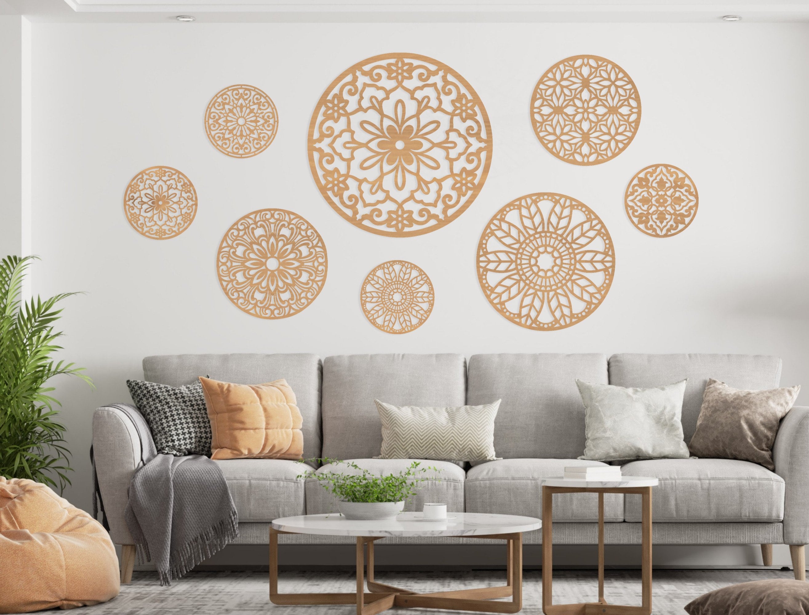 Mandala Wall Art Set Wall Decor Set Living Room Decor Wood - Etsy