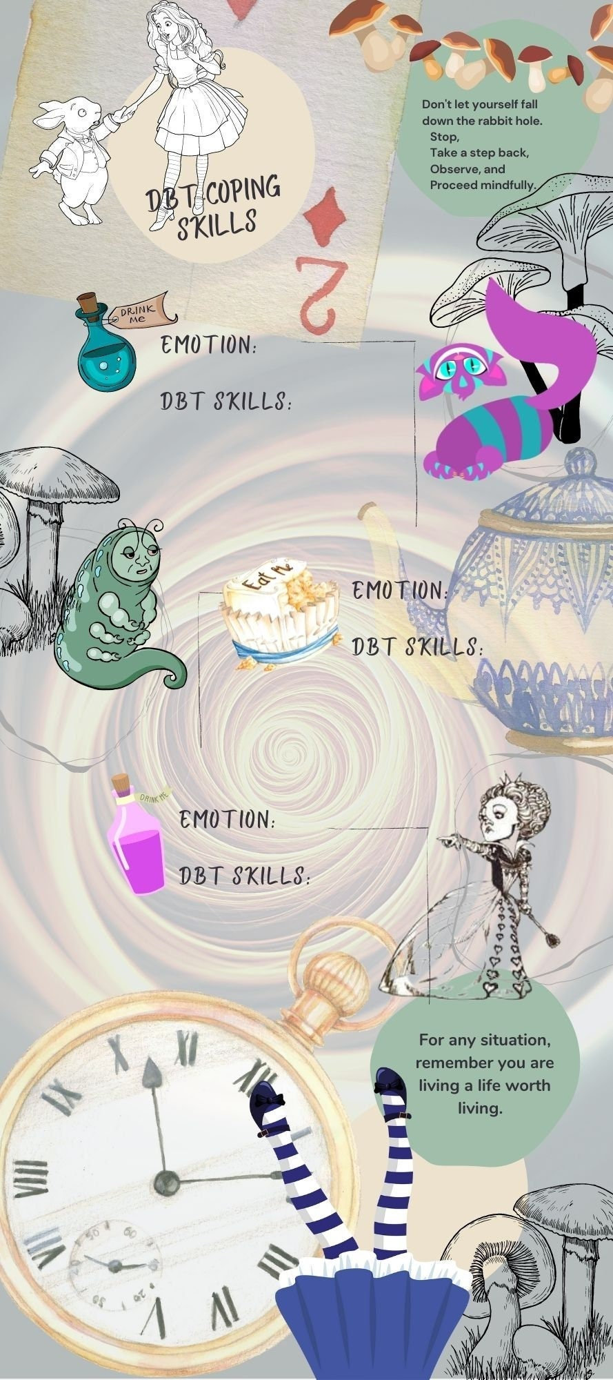 Personalized DBT Coping Skills Work Sheet (alice in Wonderland) - Etsy