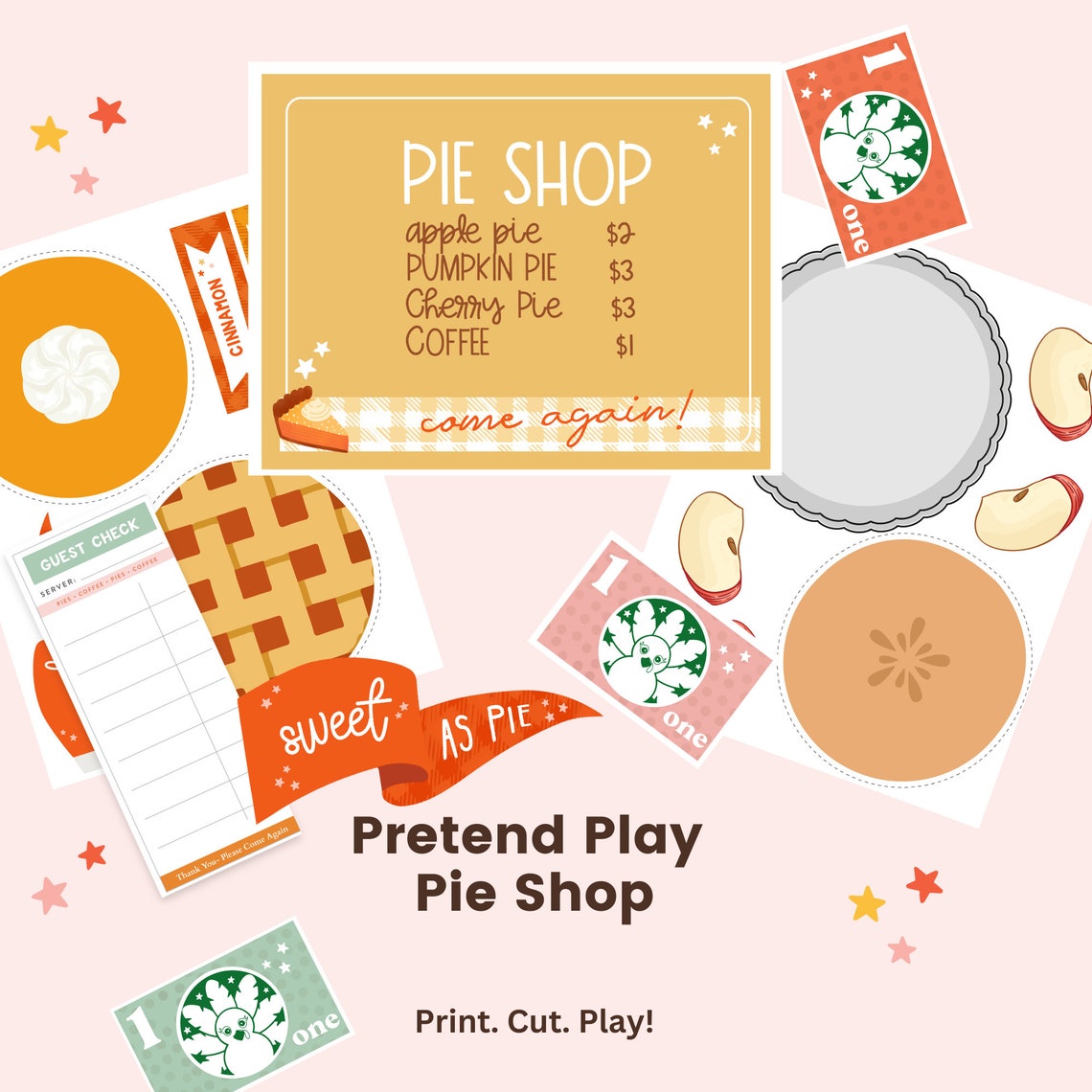 Pretend Play Pie Shop Thanksgiving Day Printable Pumpkin - Etsy
