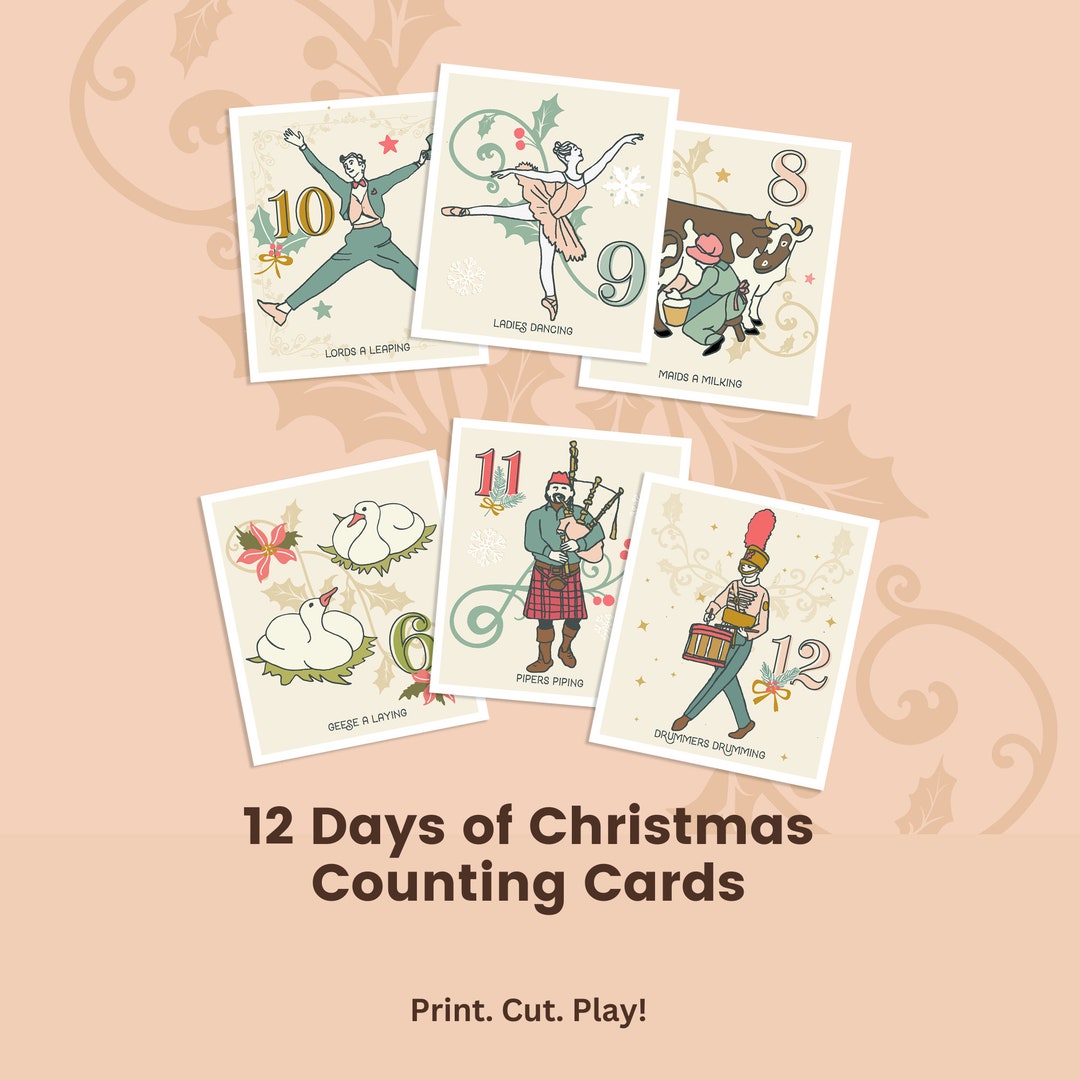 Hand Illustrated Twelve Days of Christmas Counting Cards • Twelve Days ...