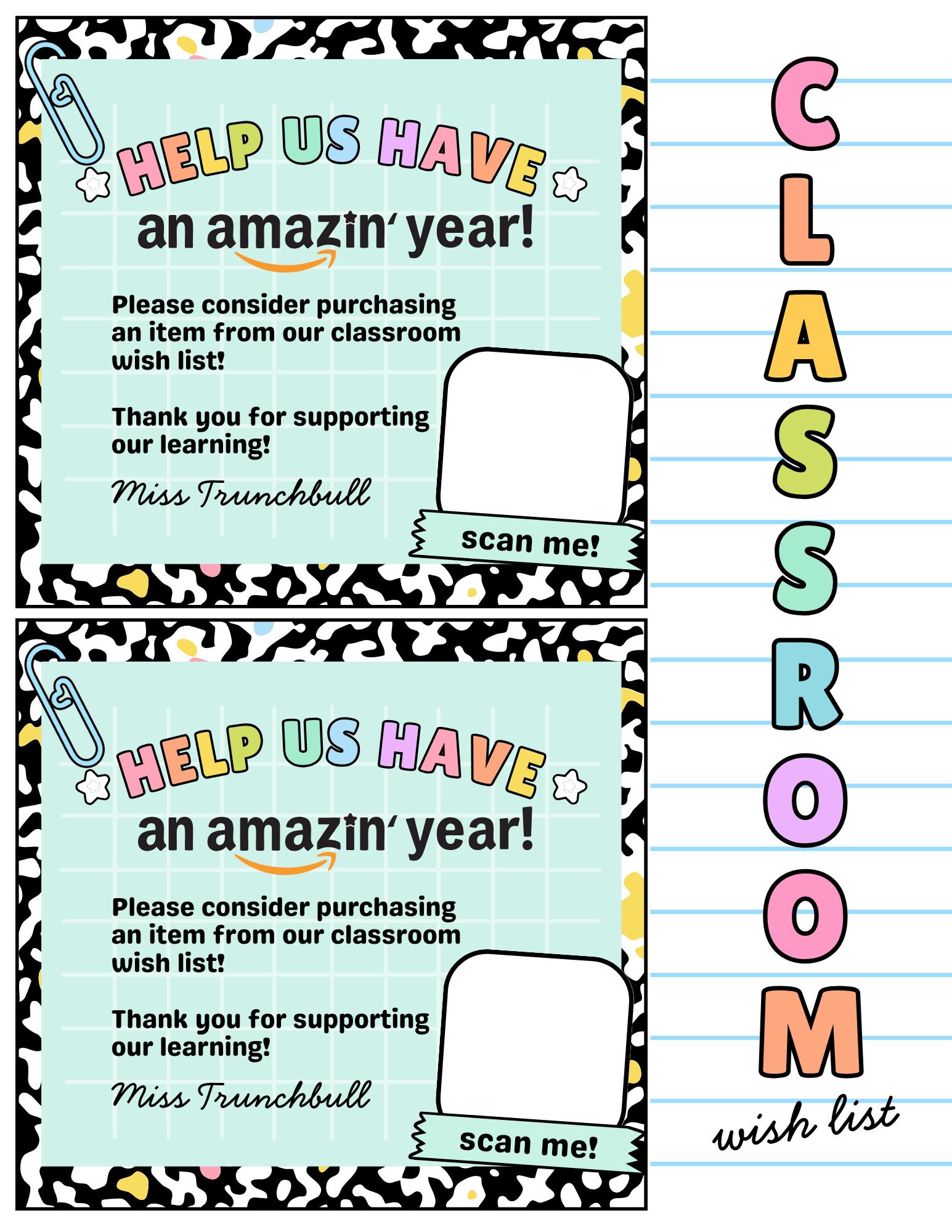 Classroom Wish List Printable Cards | Editable Canva Template | Back to ...