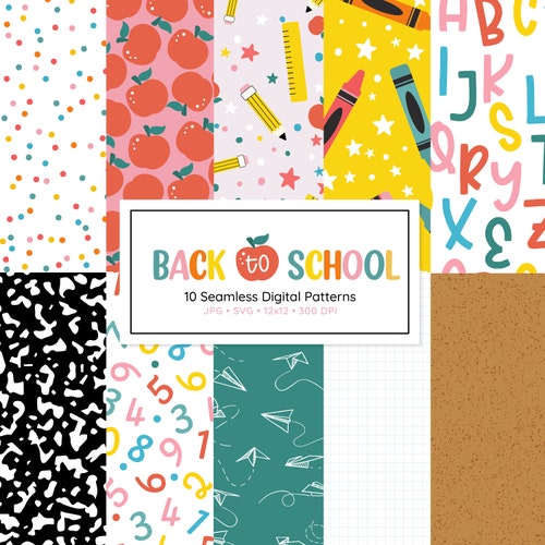 Back to School Seamless Patterns JPG & SVG Digital Paper - Etsy