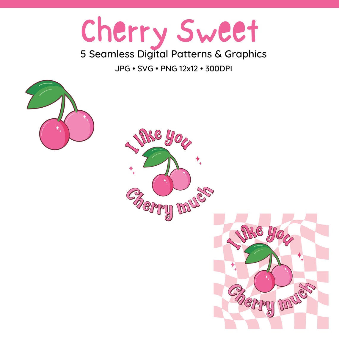 Cherry Seamless Pattern, Cherry SVG Seamless Repeat Pattern, Checker ...