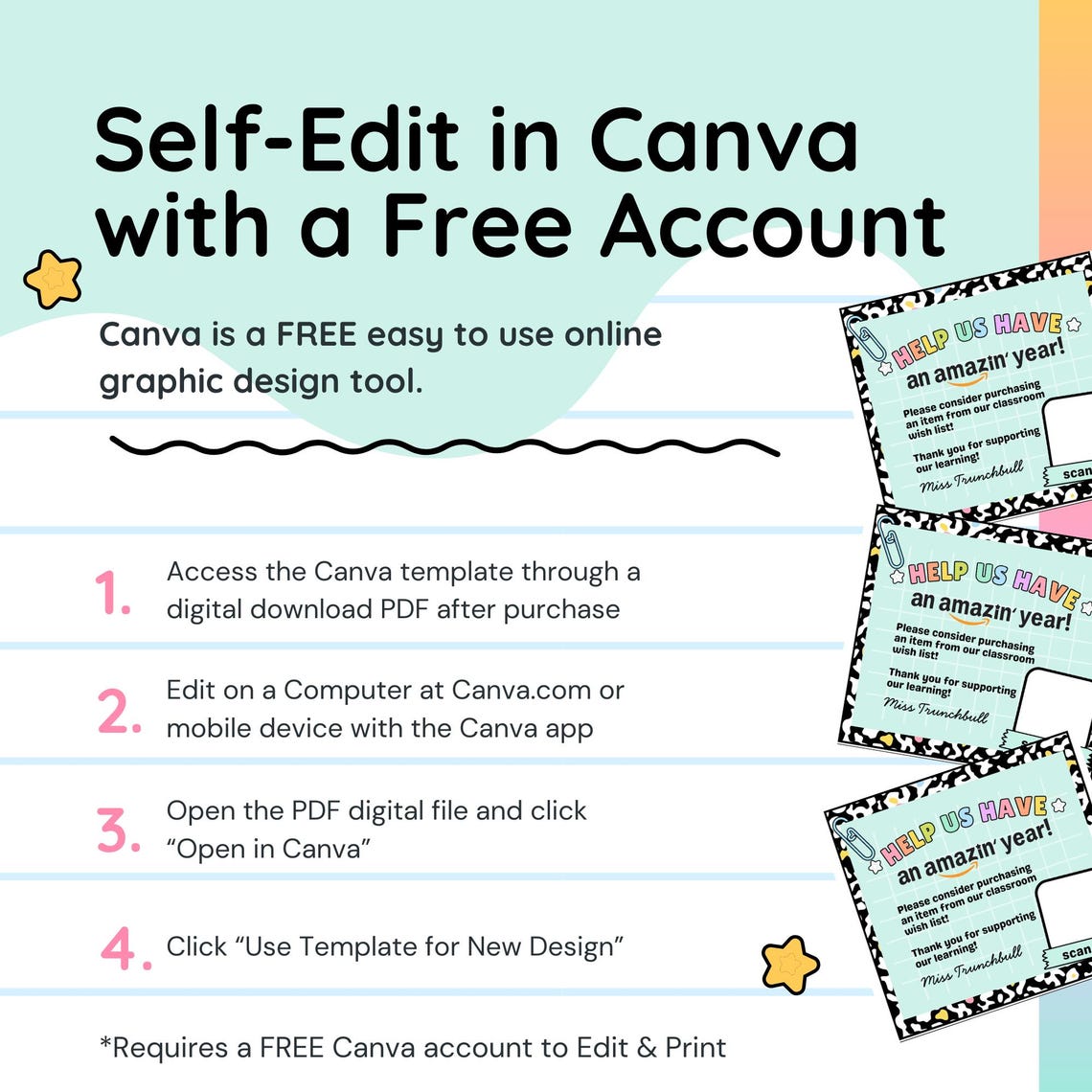 Classroom Wish List Printable Cards | Editable Canva Template | Back to School Teacher Resource ...