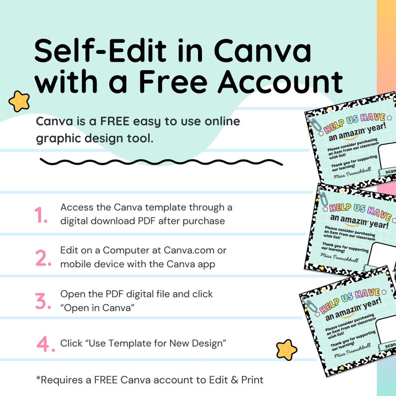 Classroom Wish List Printable Cards | Editable Canva Template | Back to ...