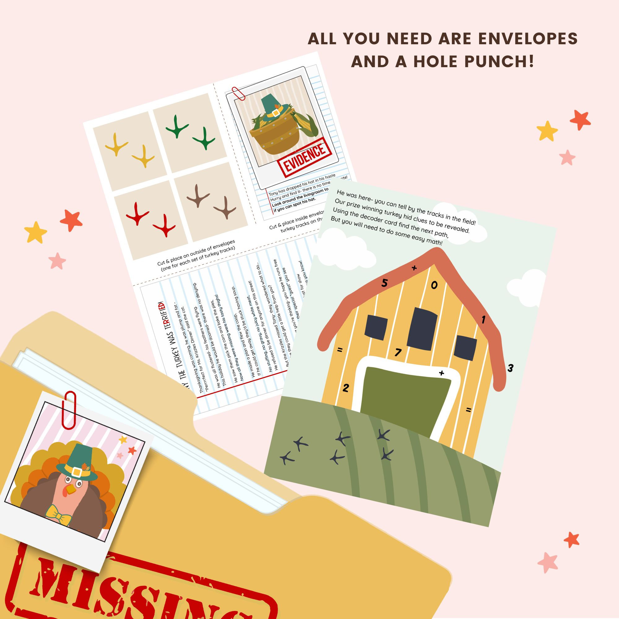 Missing Turkey Escape Room • kids Thanksgiving Printable Party Game ...
