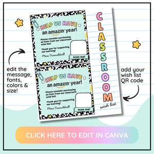Classroom Wish List Printable Cards | Editable Canva Template | Back to ...