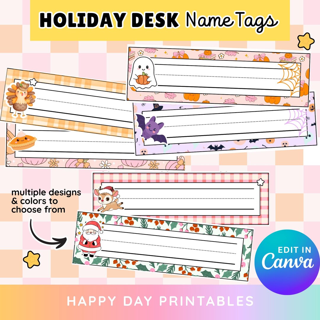 Fall & Christmas Desk Name Tags | October, November, December Classroom ...