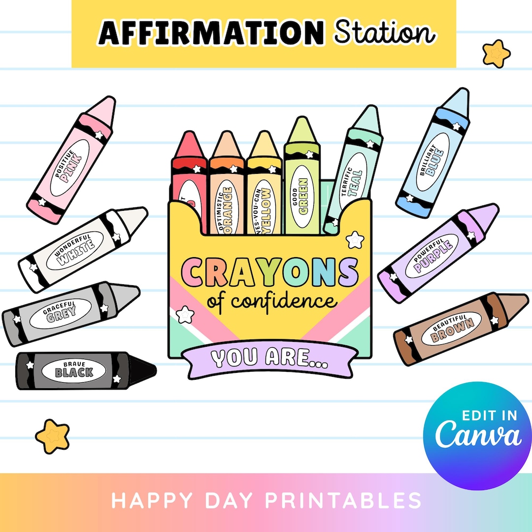 Crayons of Confidence Affirmation Station | Editable Crayon Theme ...