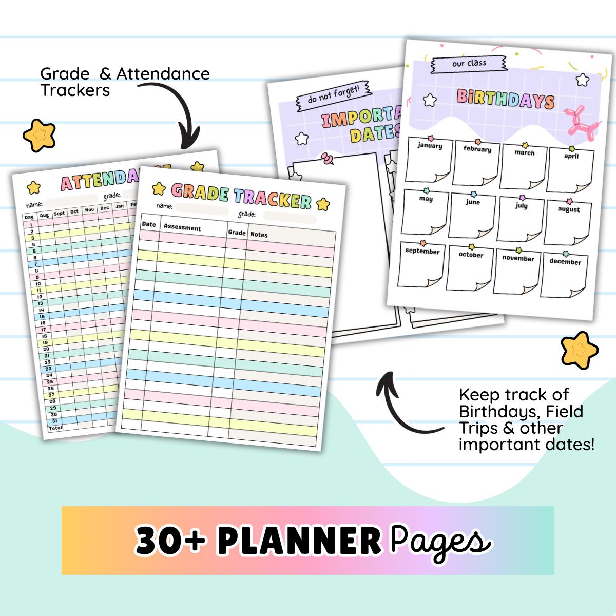 2026-2027 Printable Teacher Planner | 30+ Pages | Lesson Plans, Grades ...