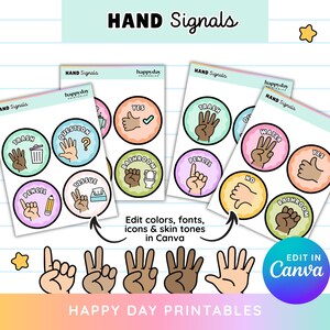 Editable Classroom Hand Signal Posters – Pastel & Kid-friendly - Etsy