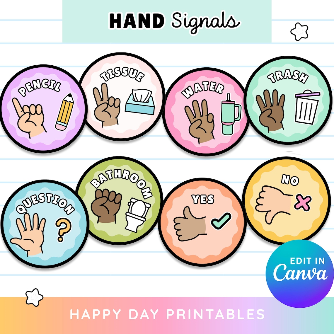Editable Classroom Hand Signal Posters – Pastel & Kid-friendly - Etsy