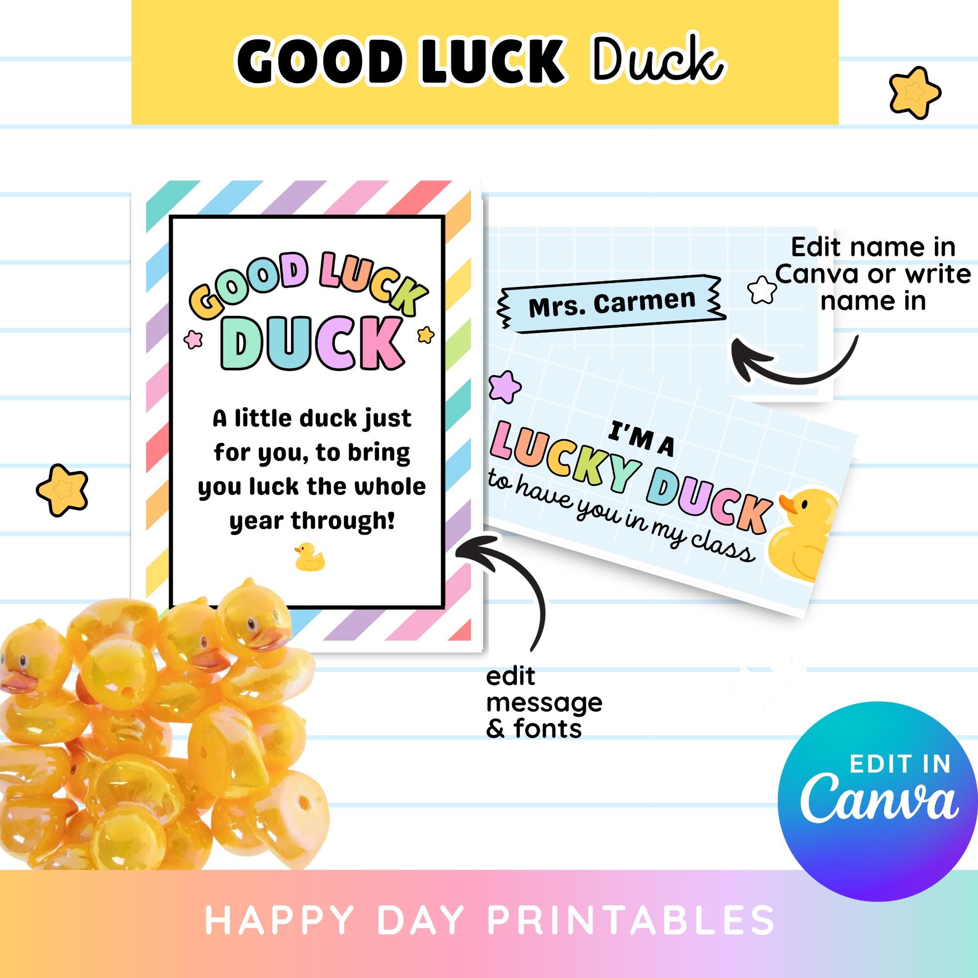 Lucky Duck Classroom Gift Tags – Editable First Day of School Printable ...