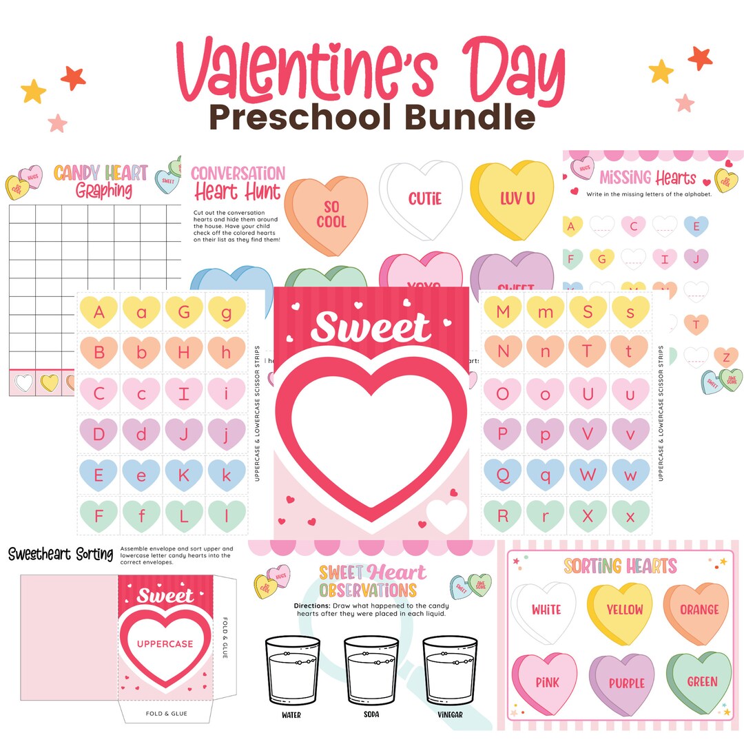 Valentine Activities Preschool Bundle • Conversation Hearts Activities ...