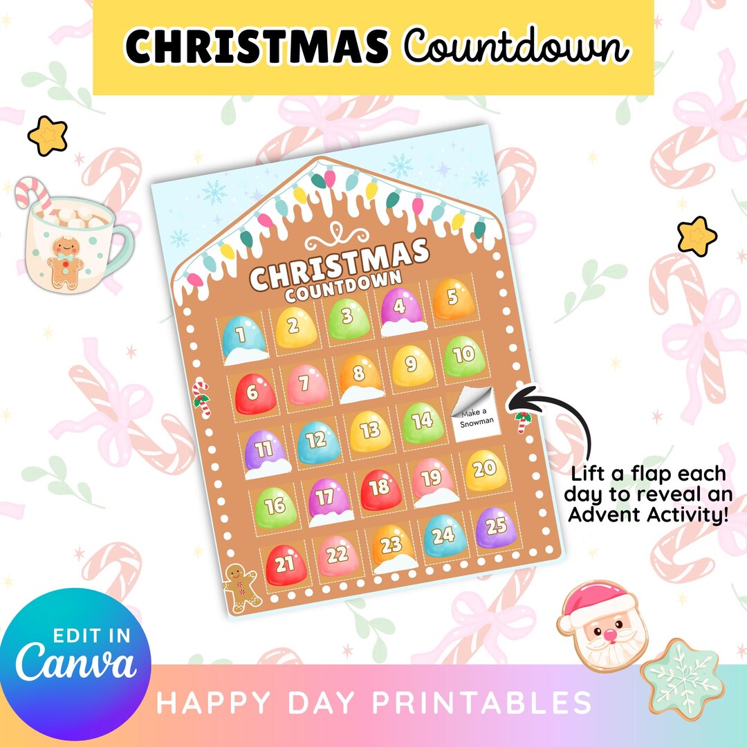 Gingerbread House Christmas Countdown – Printable Advent Activity ...
