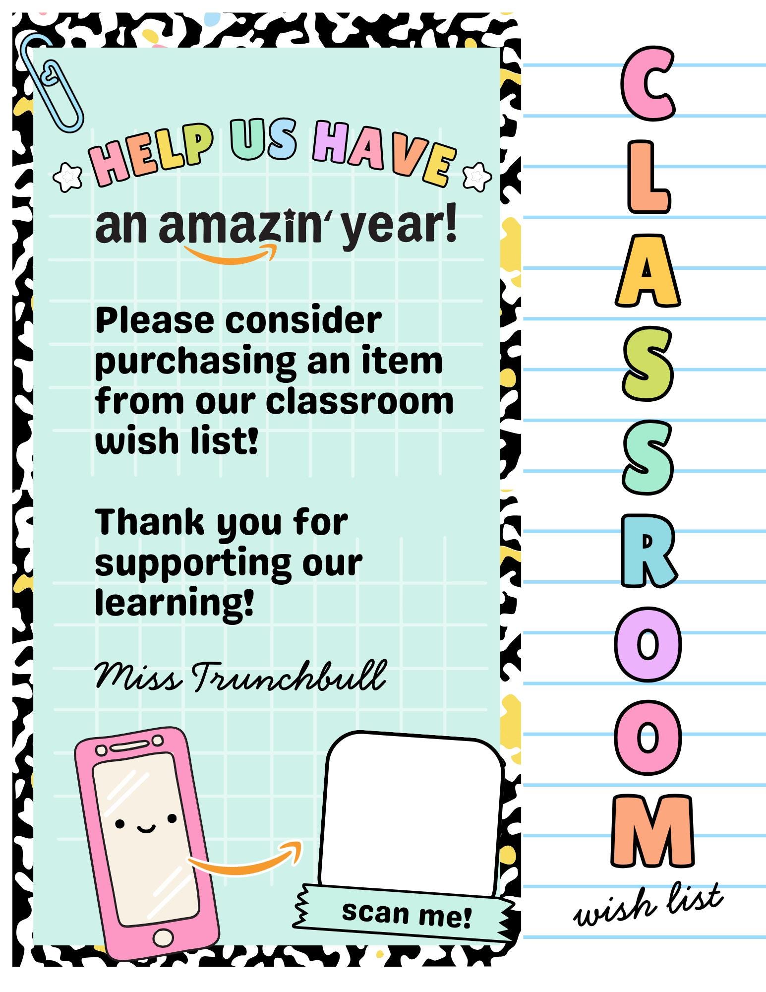 Classroom Wish List Printable Cards | Editable Canva Template | Back to ...