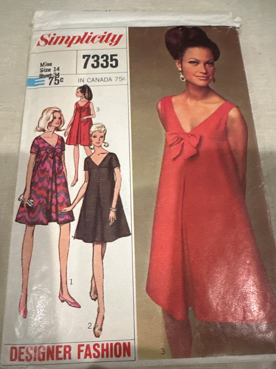 1960s Size 14 A-line Dress Mod Simplicity 7335 Sewing Pattern Cut - Etsy