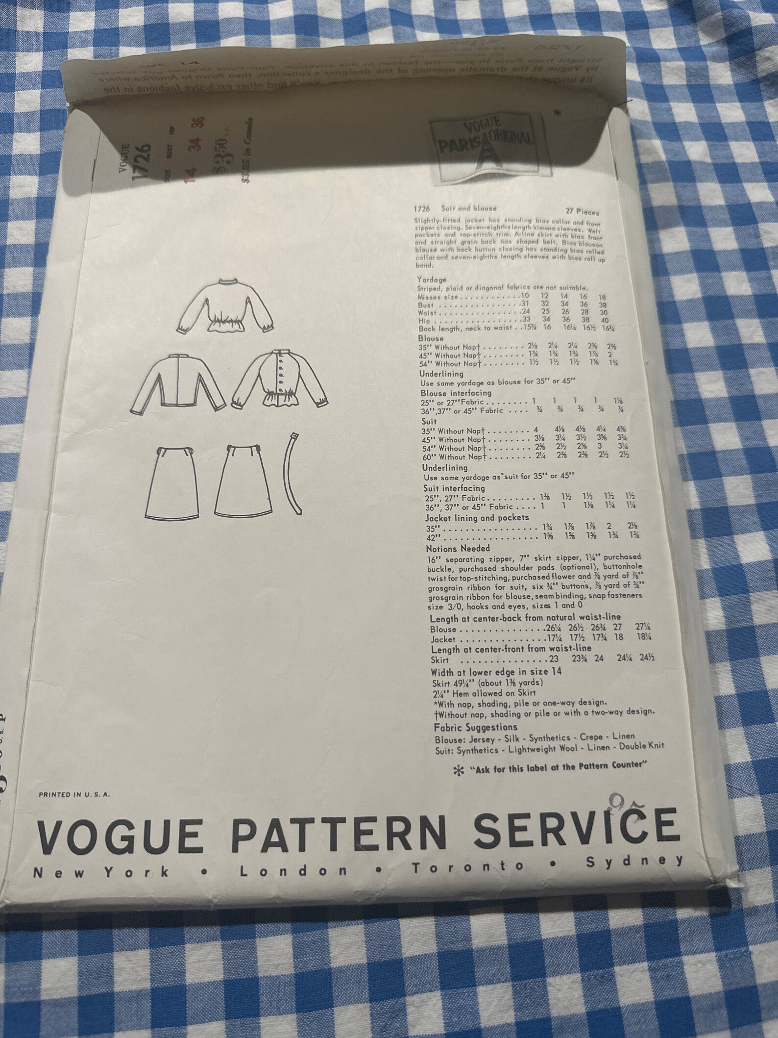 Vogue Paris Original Pattern 1726 by Nina Ricci - Etsy