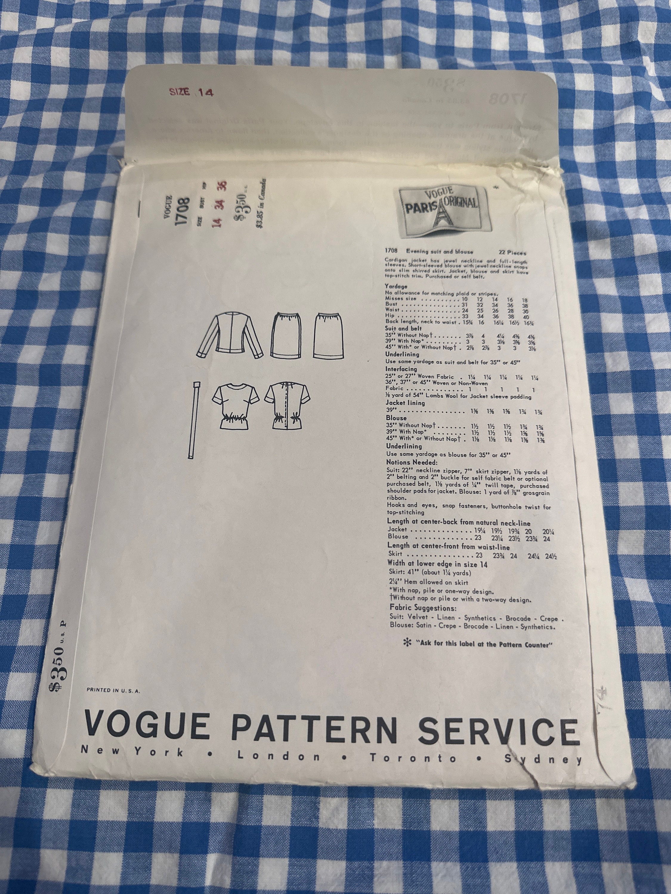 Vogue Paris Original 1708 Christian Dior Suit Pattern - Etsy