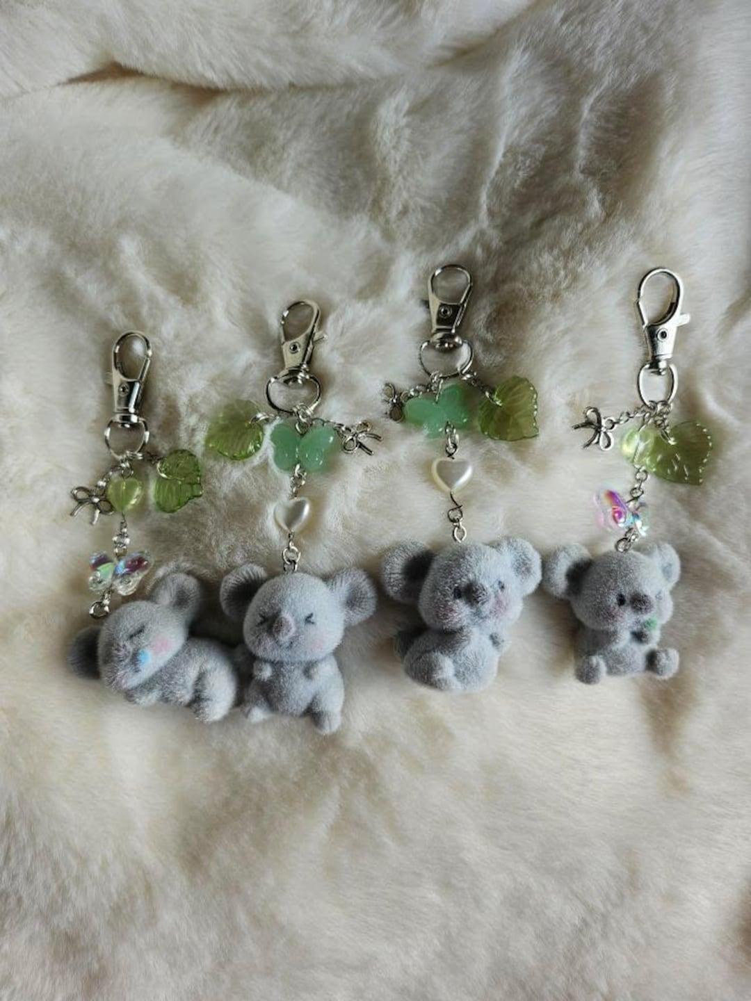 Cute Koala Keychain, Safari, Jungle, Kawaii, Fluffy, Flocked Charms ...