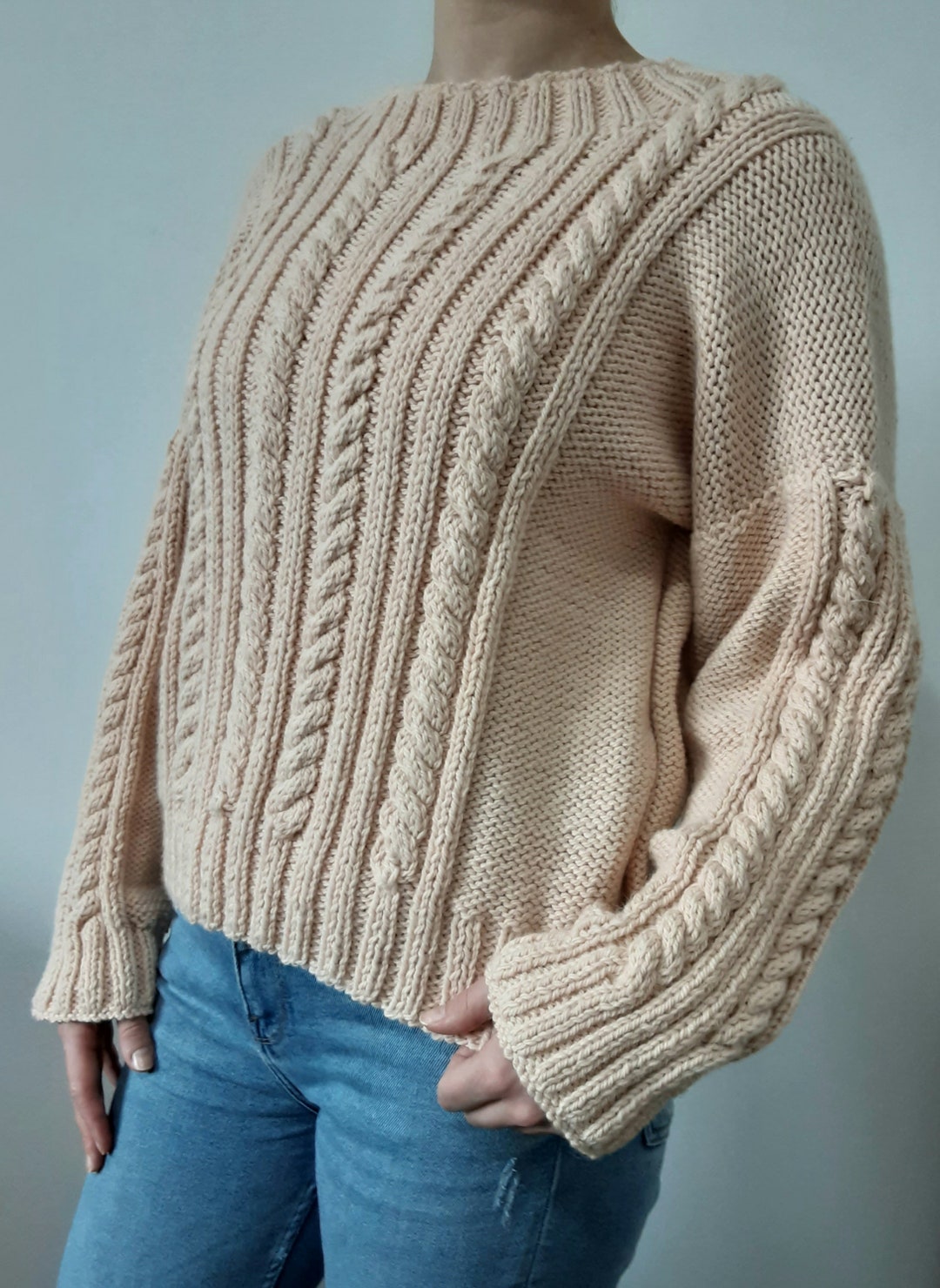 Oversized Sweater Cable Knit Wool Lang Yarns Handcraft - Etsy