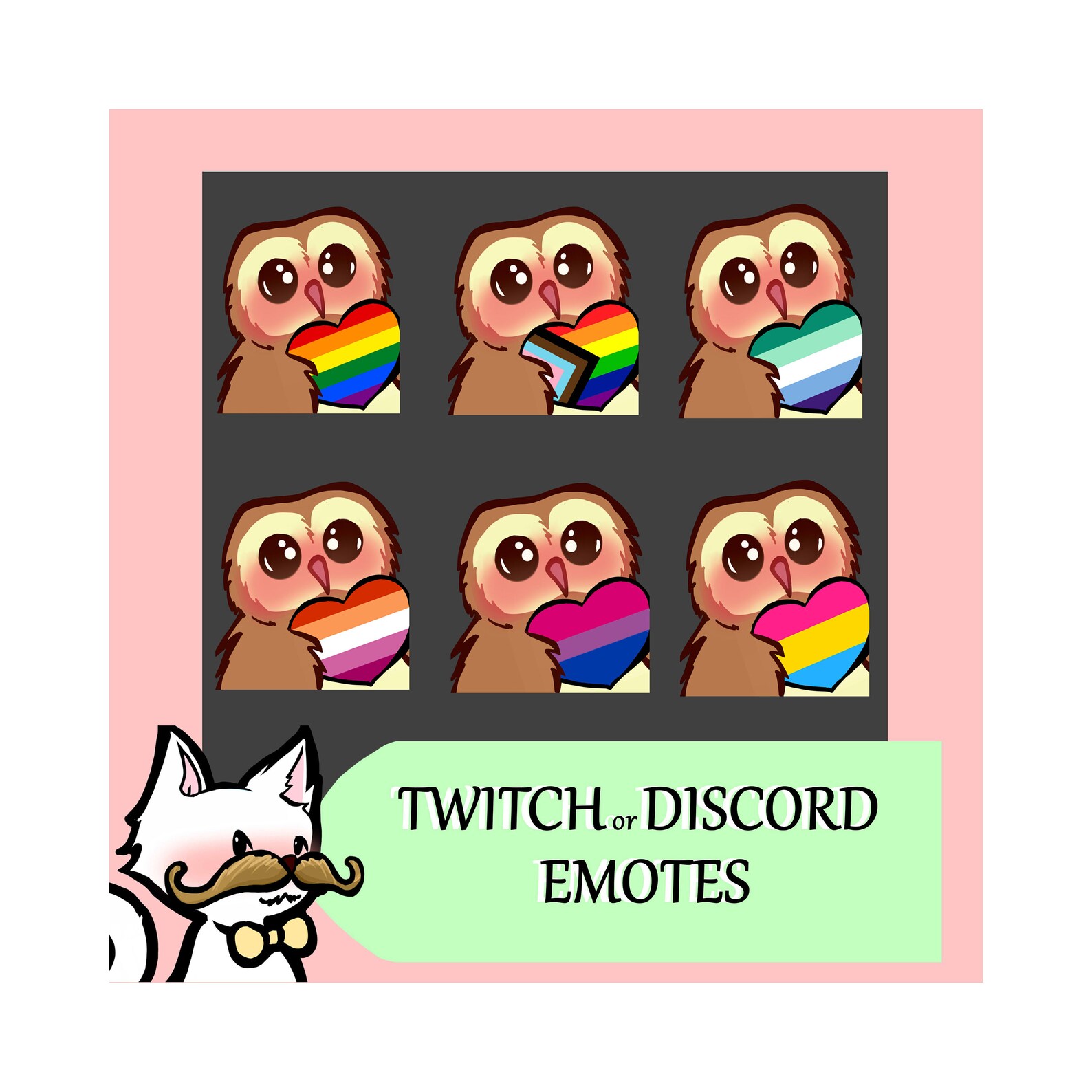 Kies een LGBTQIA Pride Twitch Emotes Kawaii Discord Owl Streamer ...