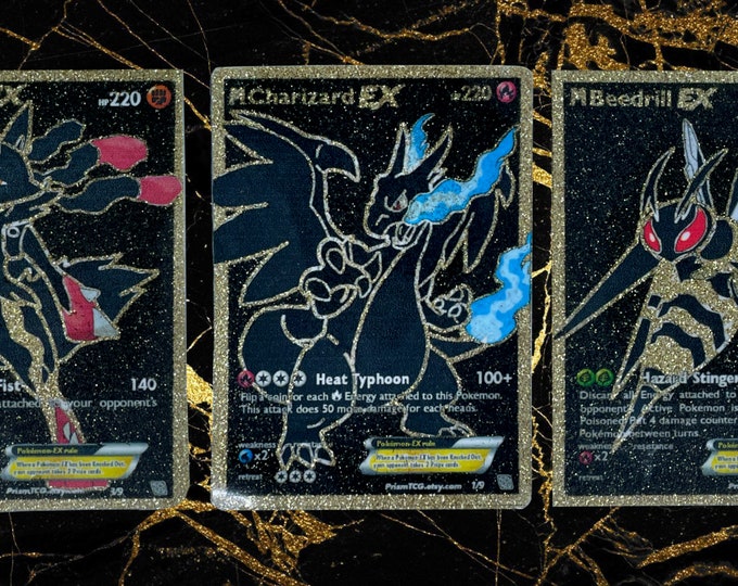 Mega Gold series 1 CUSTOM Pokemon Card Set Mega Charizard / Mega ...