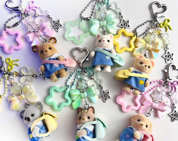 Calico Critters Cute Keychain, Handmade Kawaii Coquette Calico Critters ...