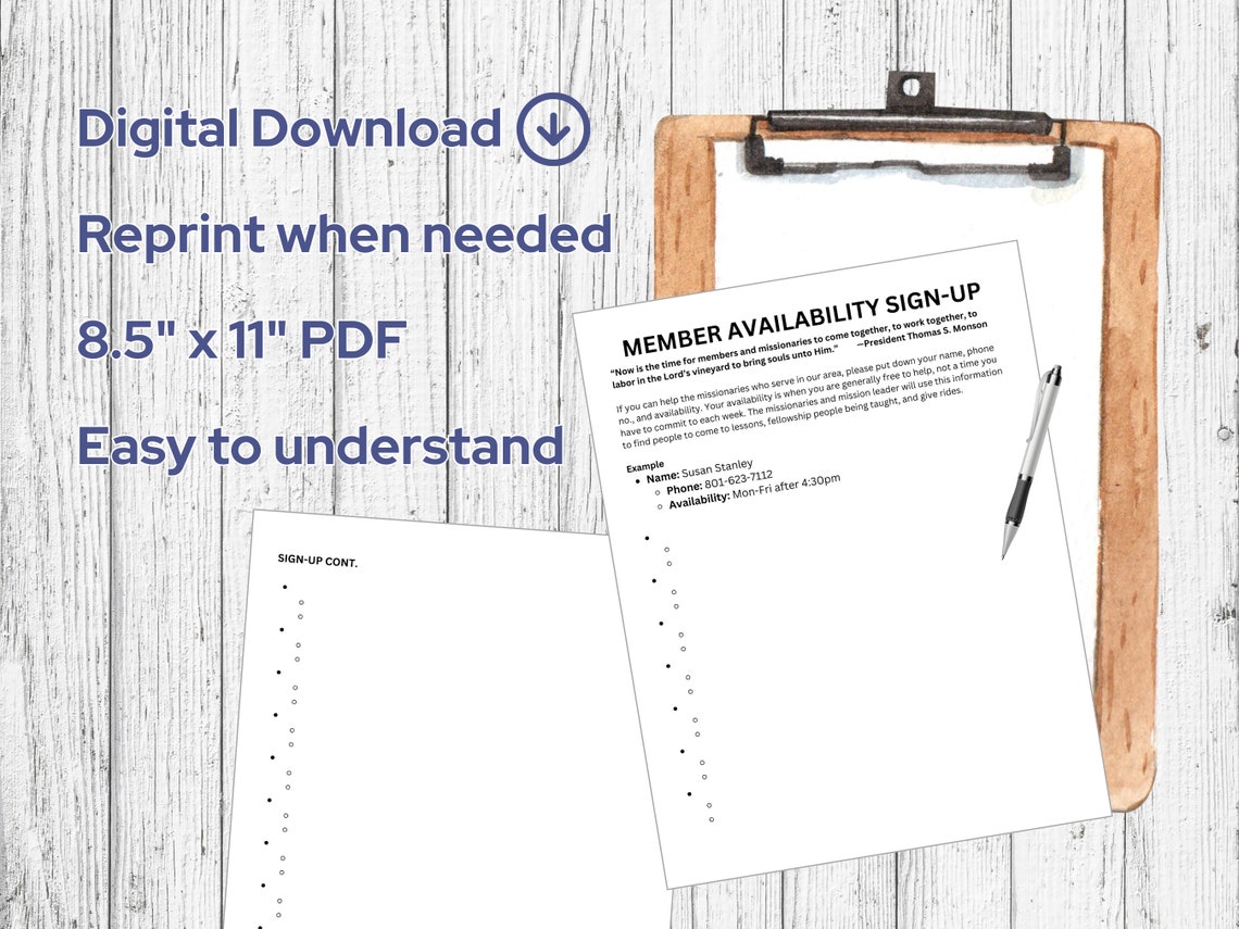 LDS Member Missionary Availability Sign up Sheet | Branch or Ward ...