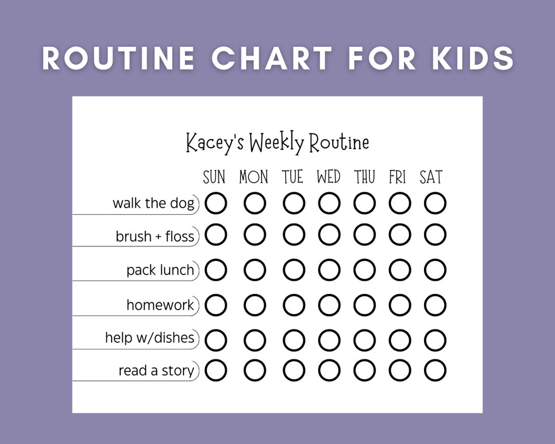 Children or Adult Weekly Routine Template, Routine Checklist for Kids ...