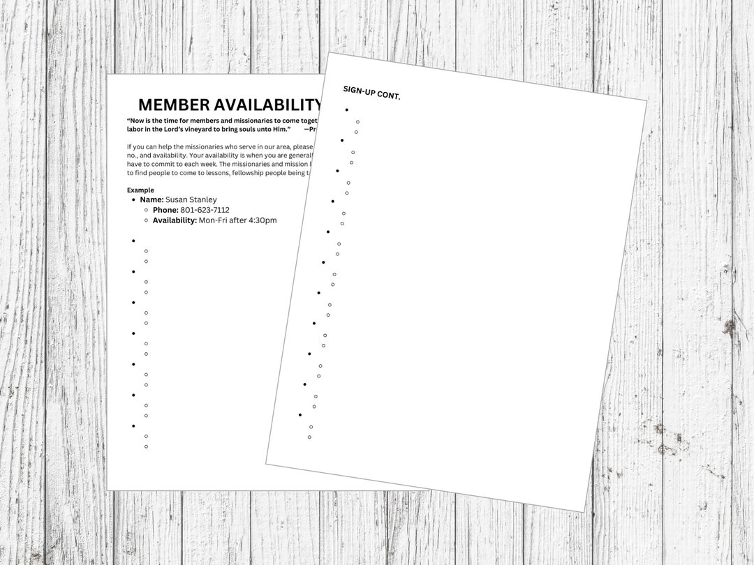 LDS Member Missionary Availability Sign up Sheet | Branch or Ward ...