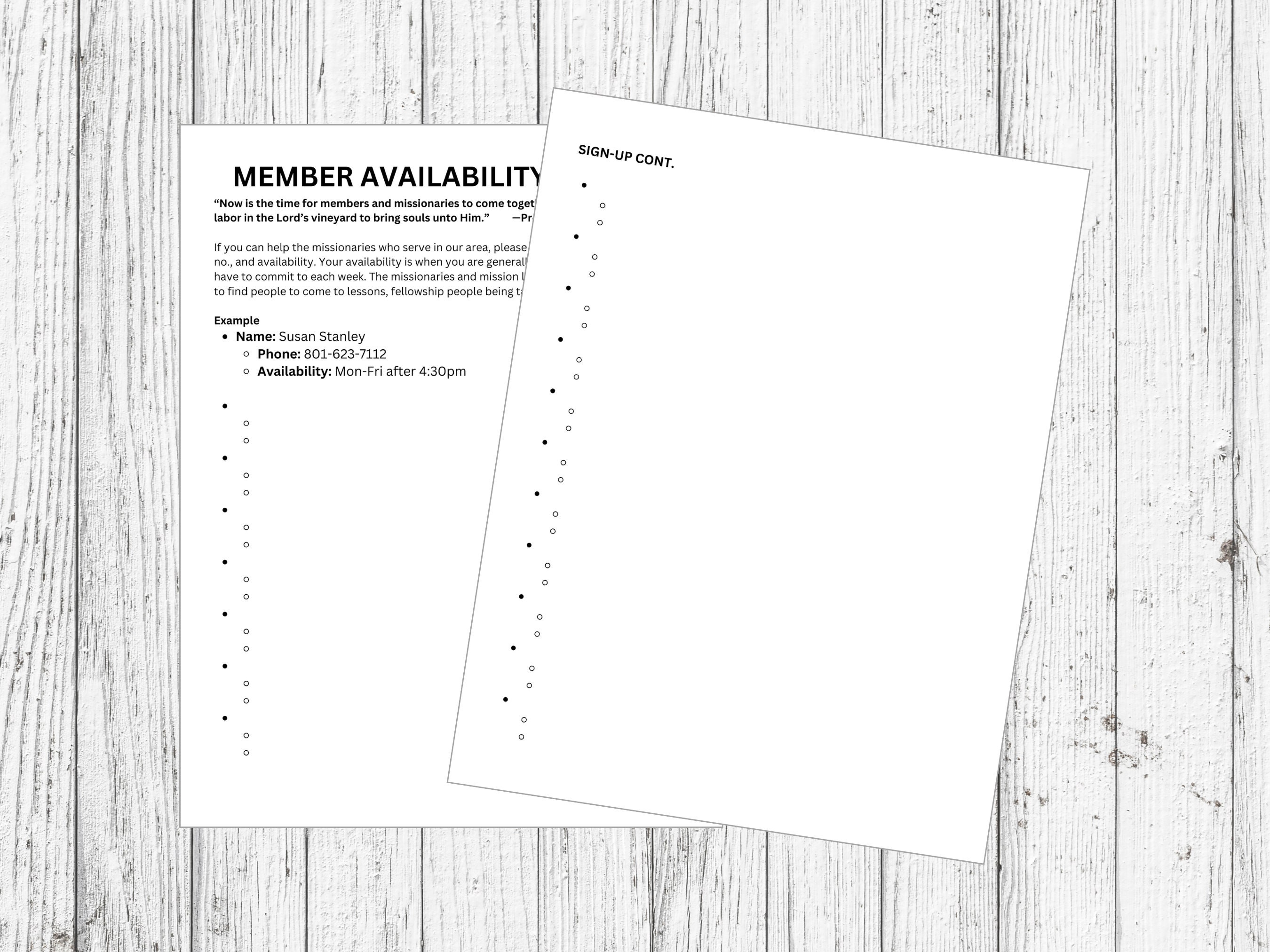 LDS Member Missionary Availability Sign up Sheet | Branch or Ward ...