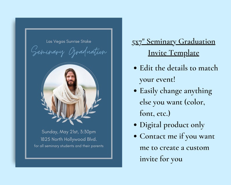 LDS Seminary Graduation Invite, Canva Invitation Template, Customizable ...
