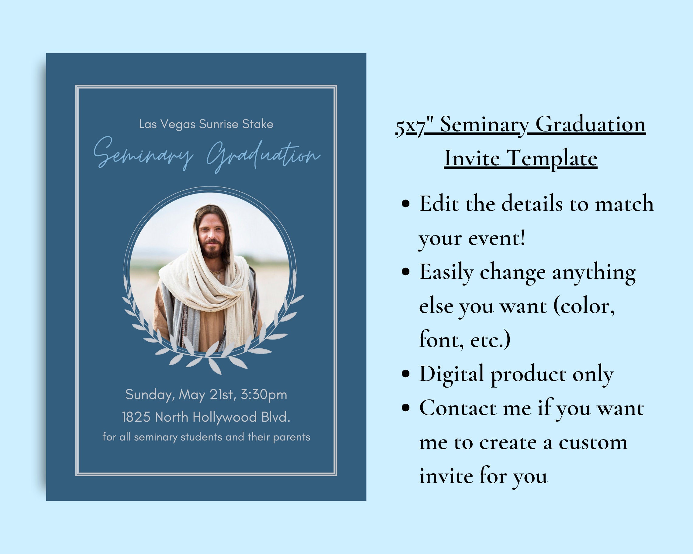 LDS Seminary Graduation Invite, Canva Invitation Template, Customizable ...