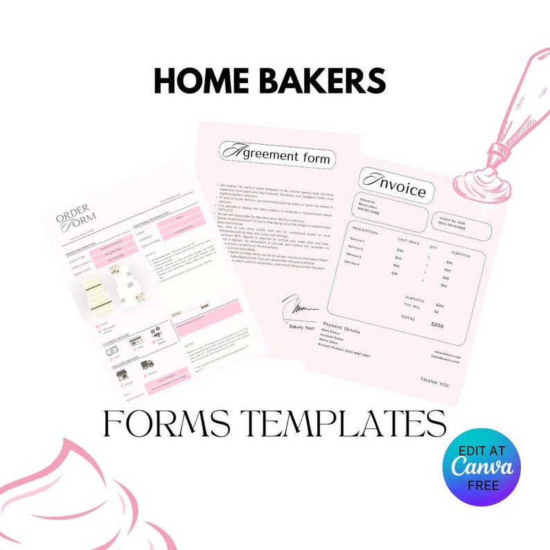 Home Baker Order Form Template Printable Fully Editable on CANVA FREE ...