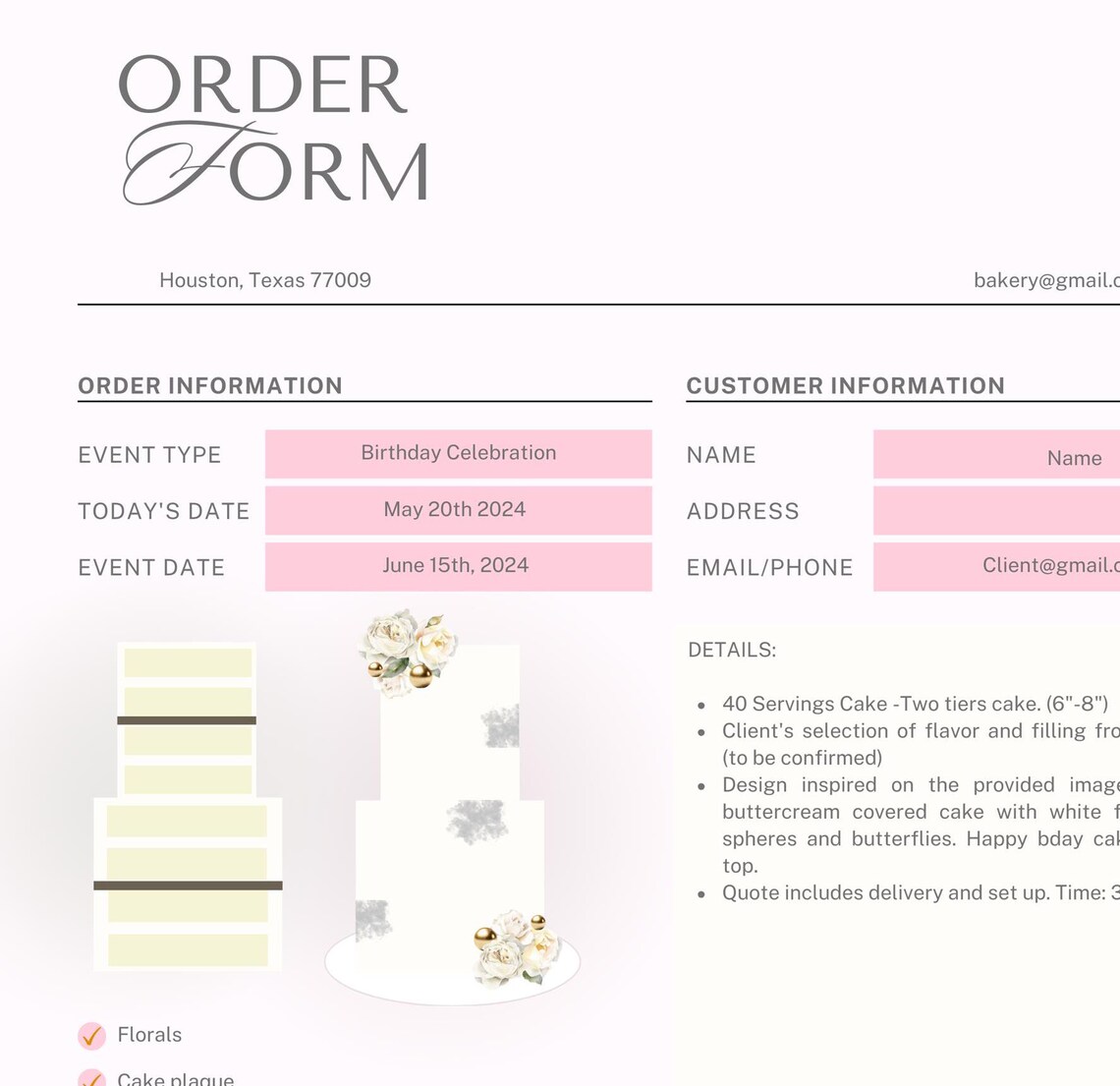 Home Baker Order Form Template Printable Fully Editable on CANVA FREE ...