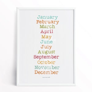 Months of the Year Print Digital Wall Art Educational - Etsy