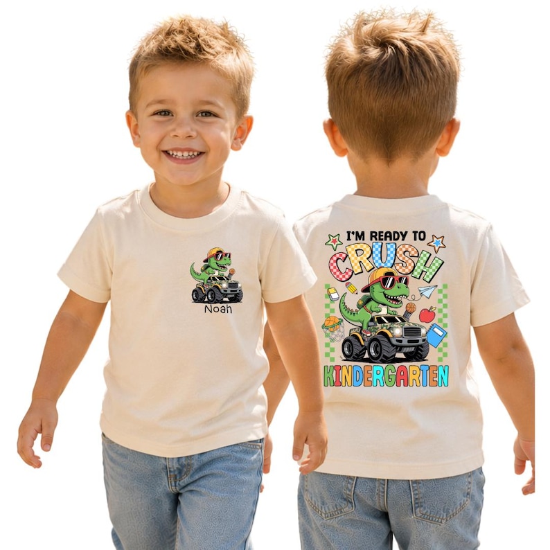Personalized Kindergarten Dinosaur Truck Shirt Custom Name First Day of ...