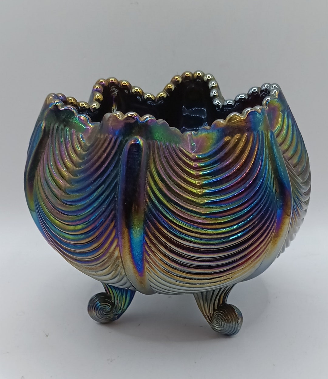 Fenton Carnival Glass Footed Rose Bowl Dark Amethyst Drapery Pattern - Etsy