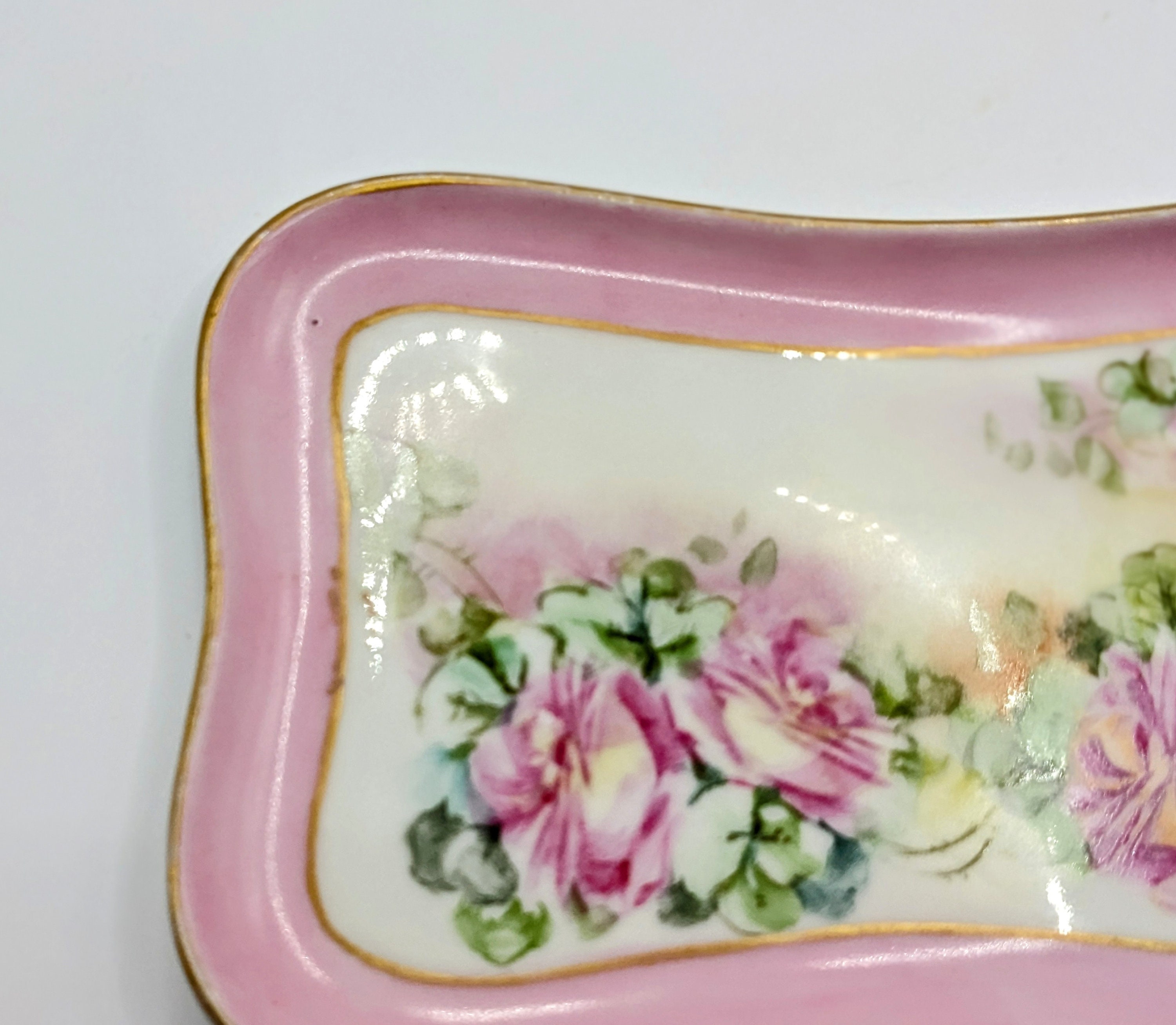 Antique Limoges Hand Painted 4 Piece Vanity Set Pink & Gold Signed - Etsy