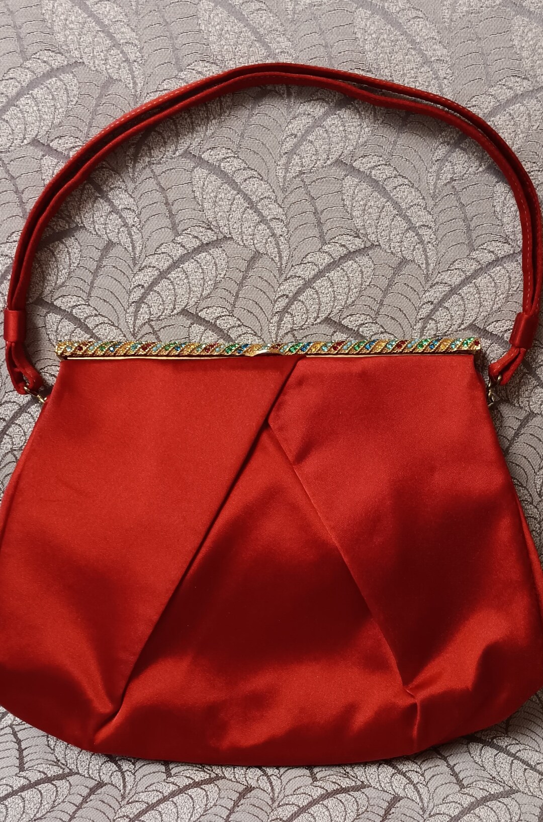 Vintage Soure Bag Red Satin Jeweled Evening Purse - Etsy