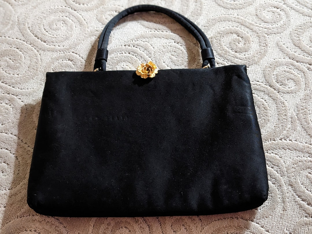 Vintage INGBER Black Fabric Evening Purse With Gold Tone Rose - Etsy