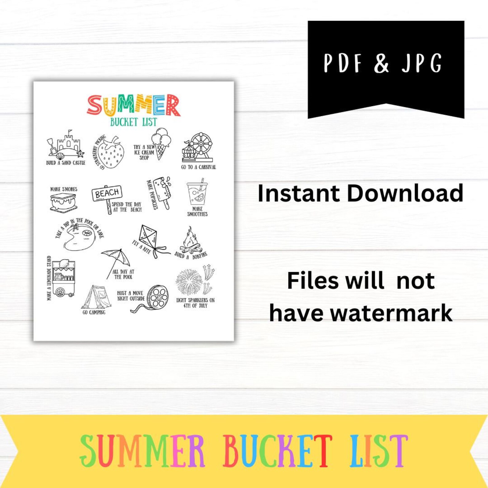 Summer Bucket List Printable, Summer Break Bucket List Template, Summer ...