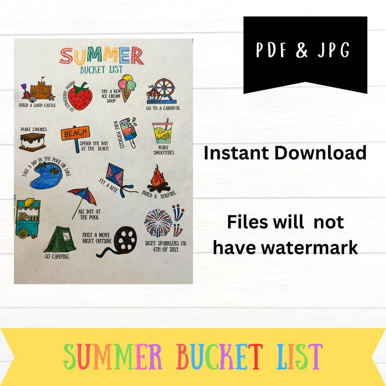 Summer Bucket List Printable, Summer Break Bucket List Template, Summer ...