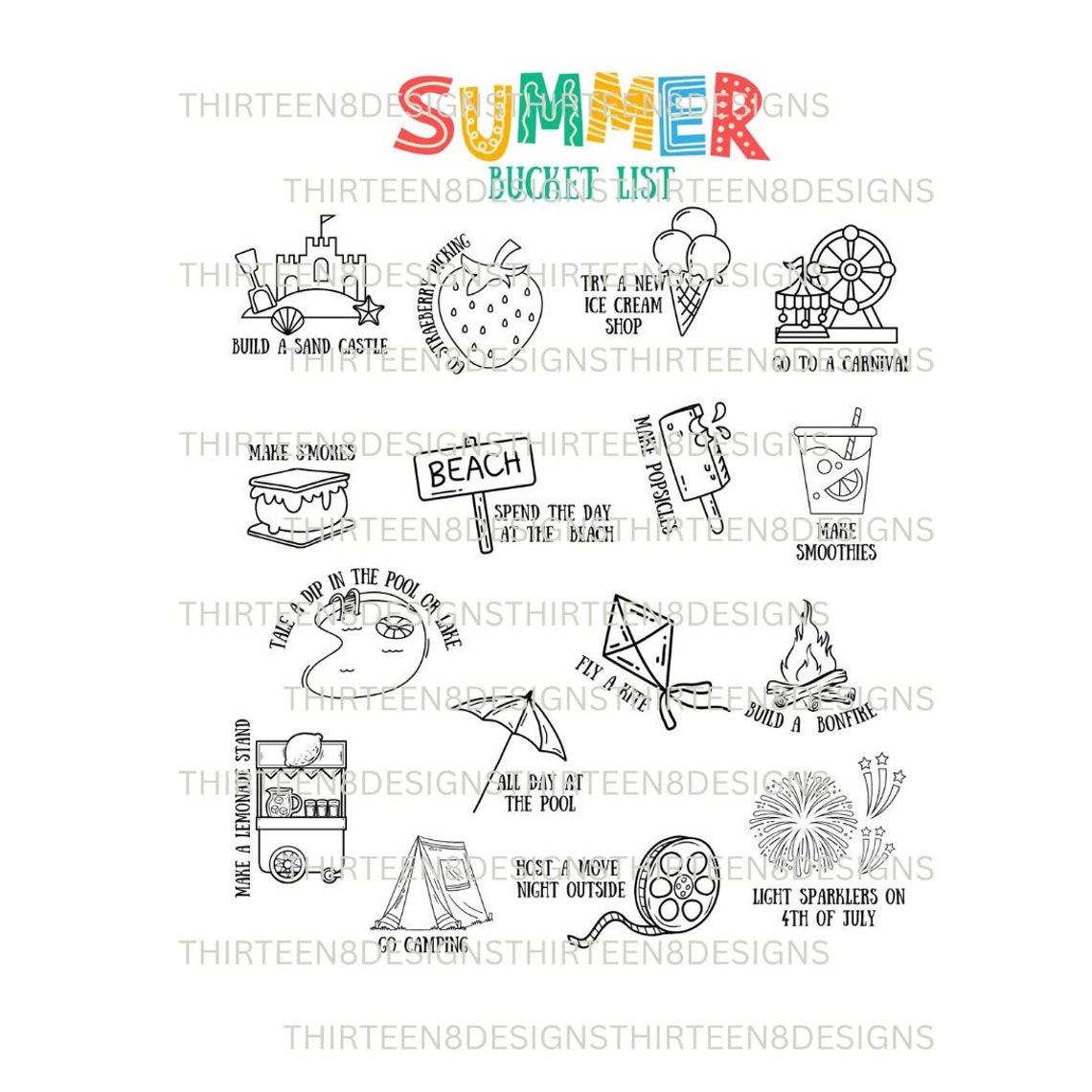 Summer Bucket List Printable, Summer Break Bucket List Template, Summer ...