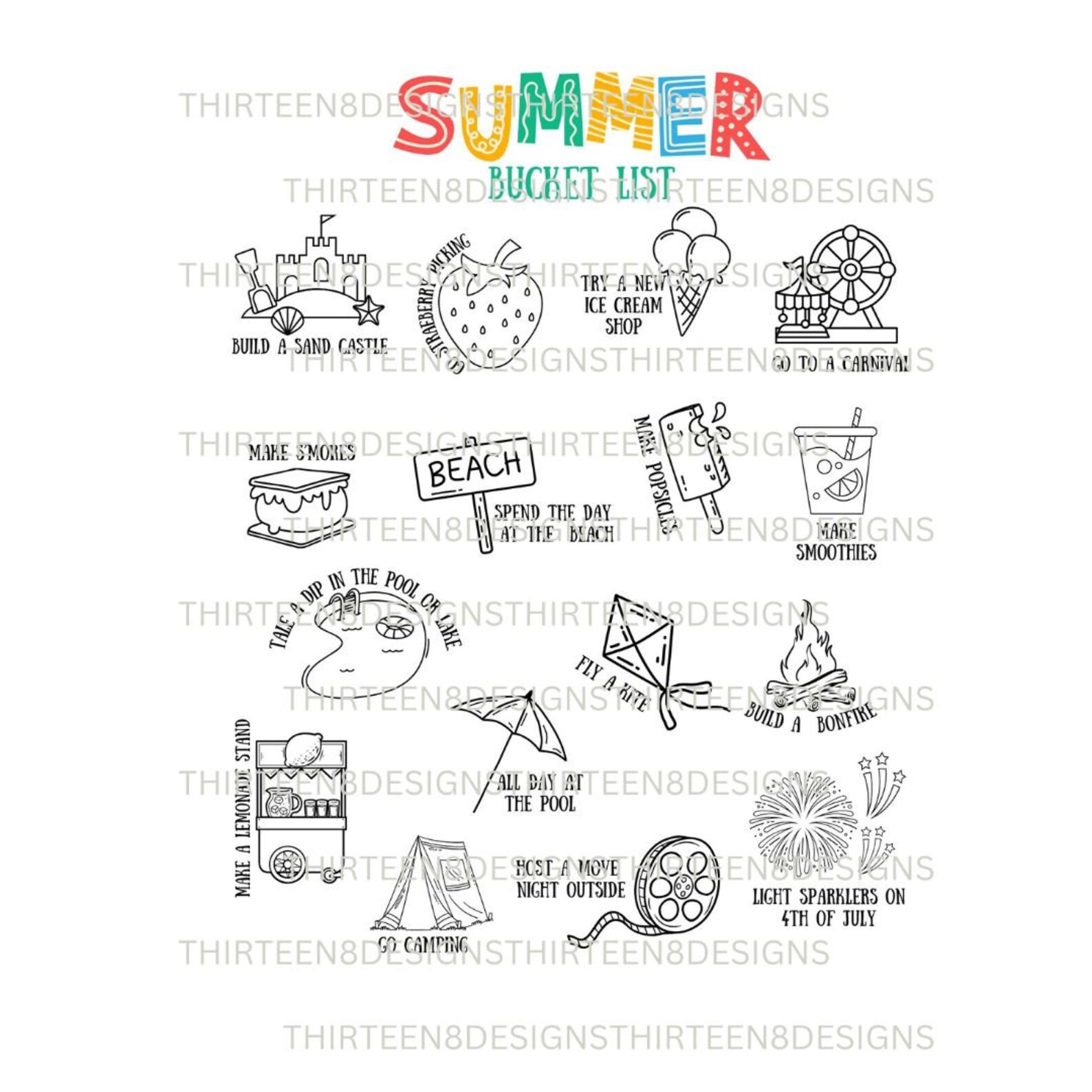 Summer Bucket List Printable, Summer Break Bucket List Template, Summer ...