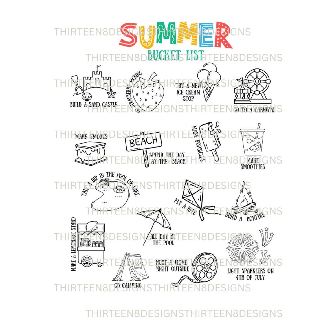 Summer Bucket List Printable, Summer Break Bucket List Template, Summer ...