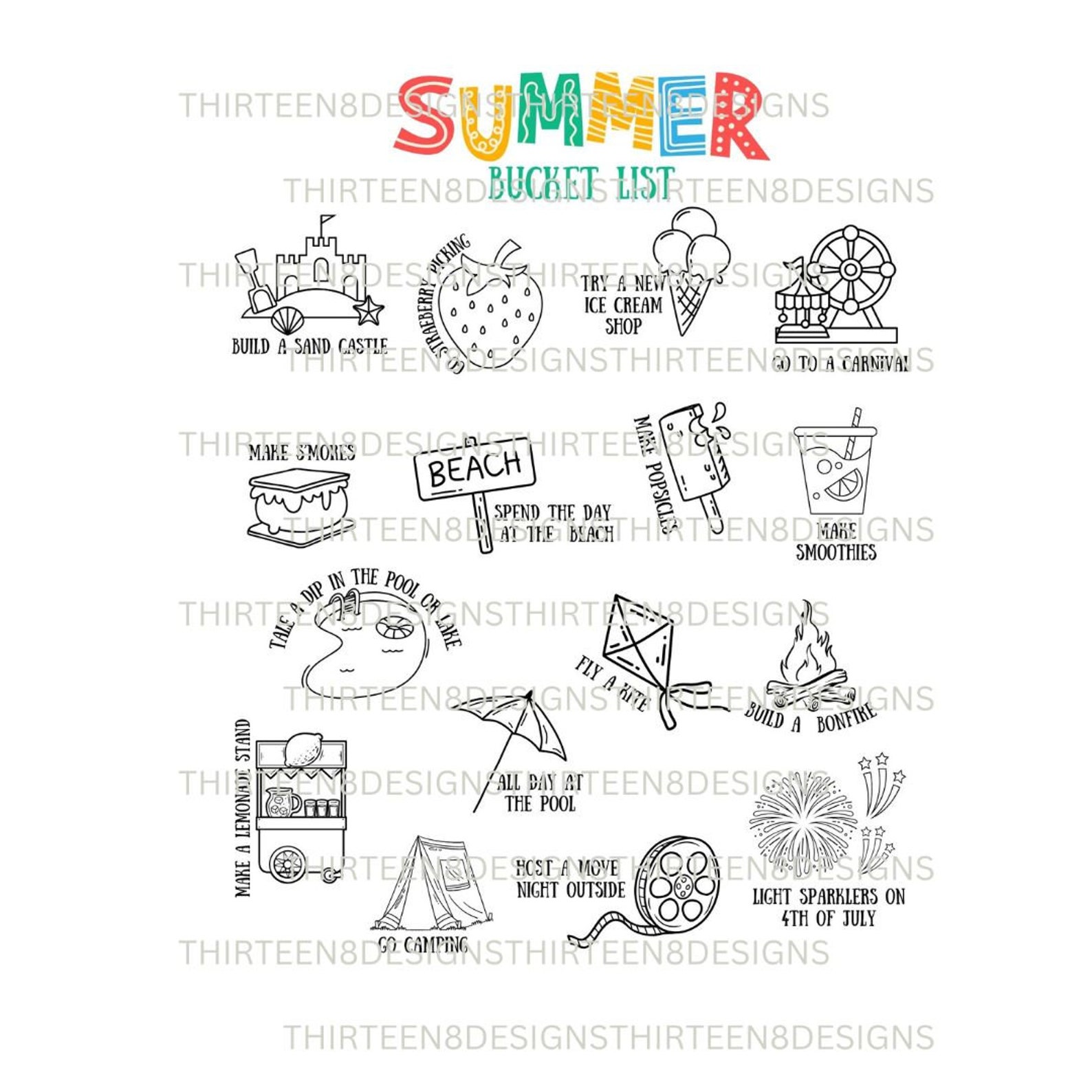 Summer Bucket List Printable, Summer Break Bucket List Template, Summer ...
