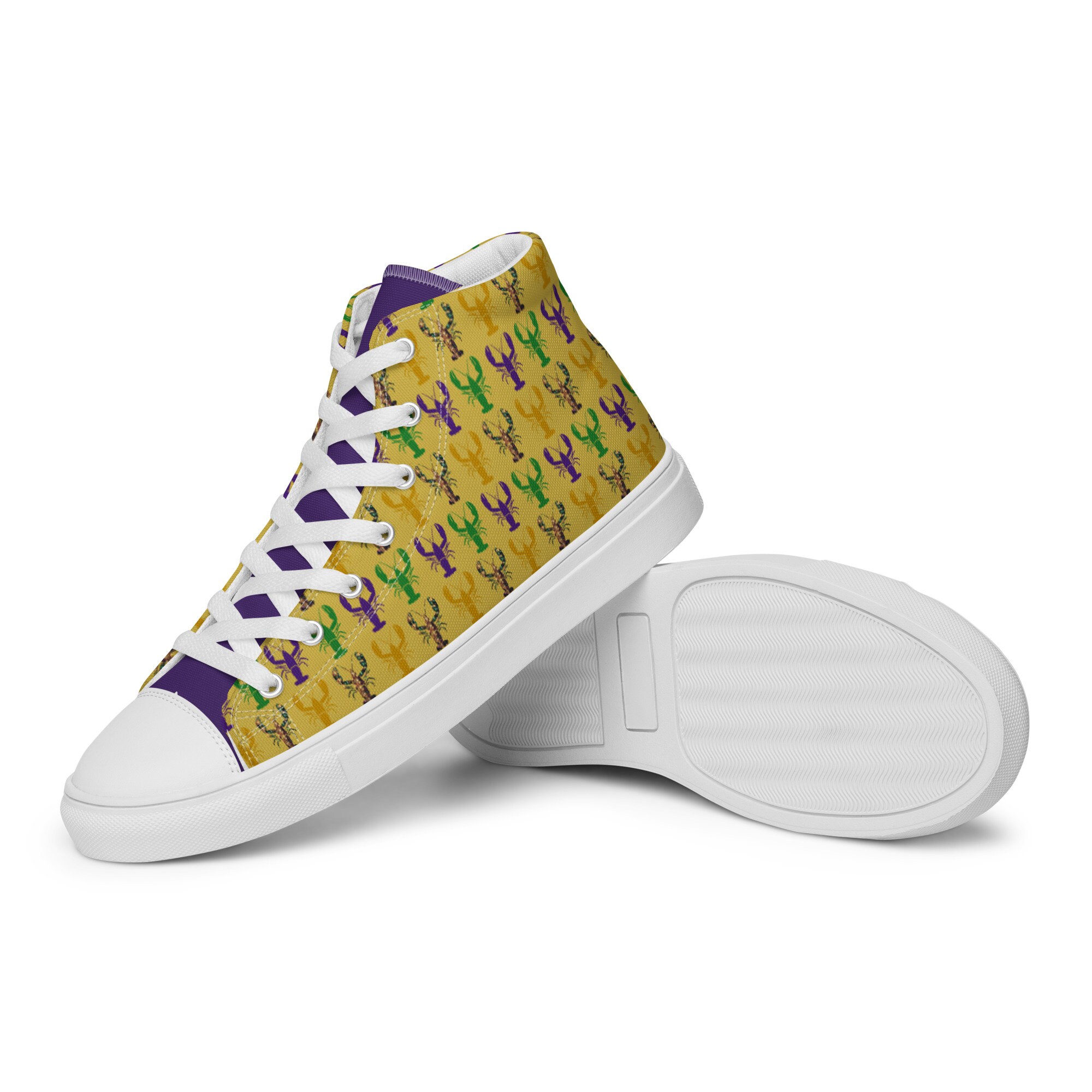 Men’s | Mardi Gras Crawfish Pattern | High Top Canvas Shoes - Purple ...